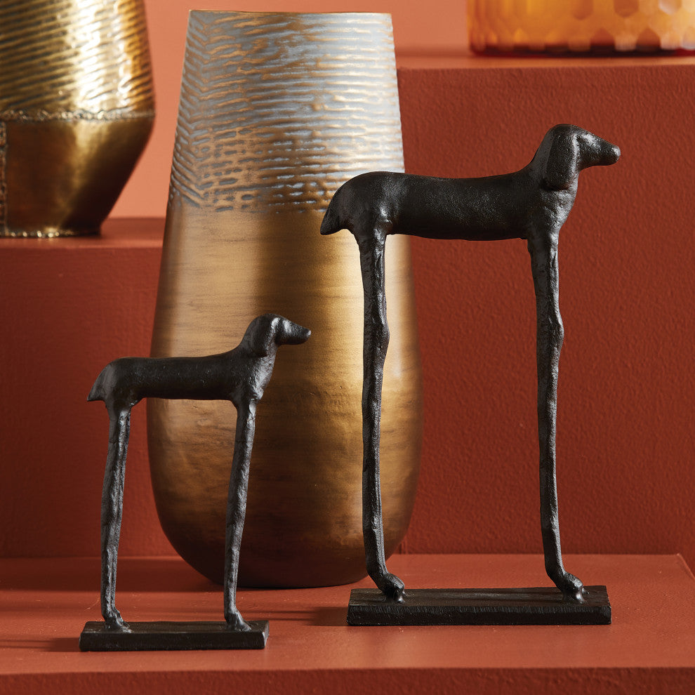 Tall Bronze Metal Dog Sculptures Set 2 Hounds Beagle Dachshund Long Le