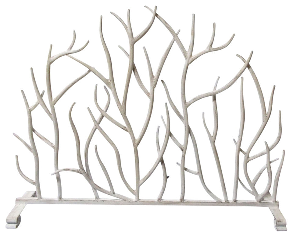 White Branches Iron Firescreen Open Twig Metal Fireplace Screen