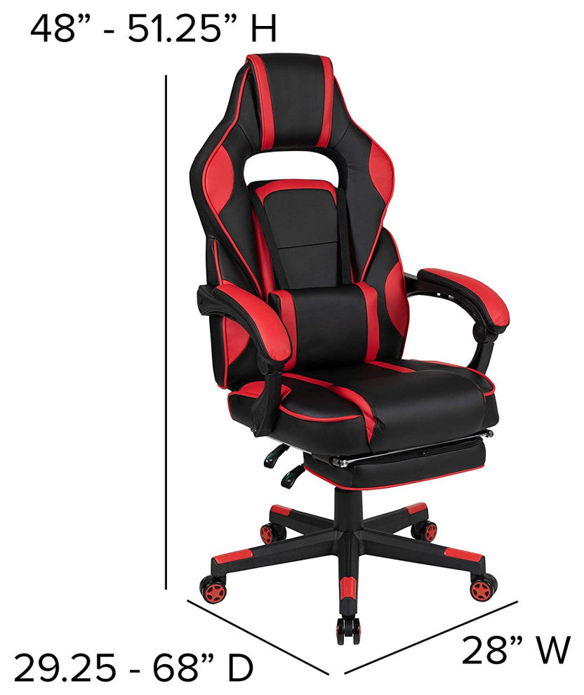 Ergonomic Racing Gamer Chair, Lumbar Pillow and Slide Out Footrest, Re
