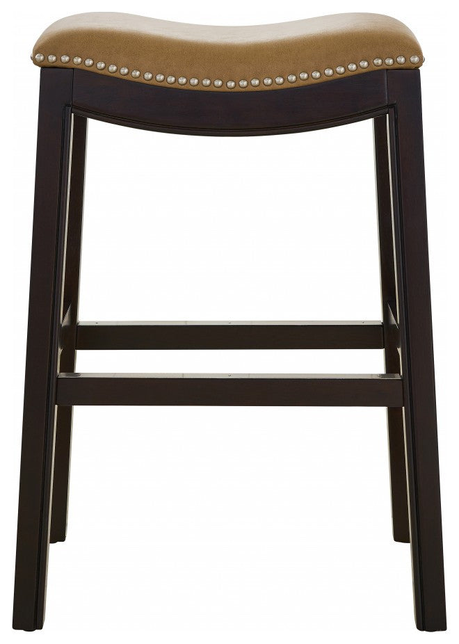 26" Tan And Espresso Solid Wood Backless Bar Height Bar Chair