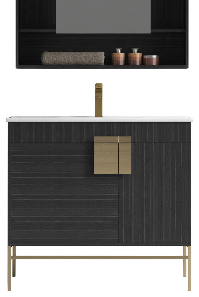 Alma Bulanka Freestanding Vanity, Golden Brass Hardware, Dawn Grey, 36
