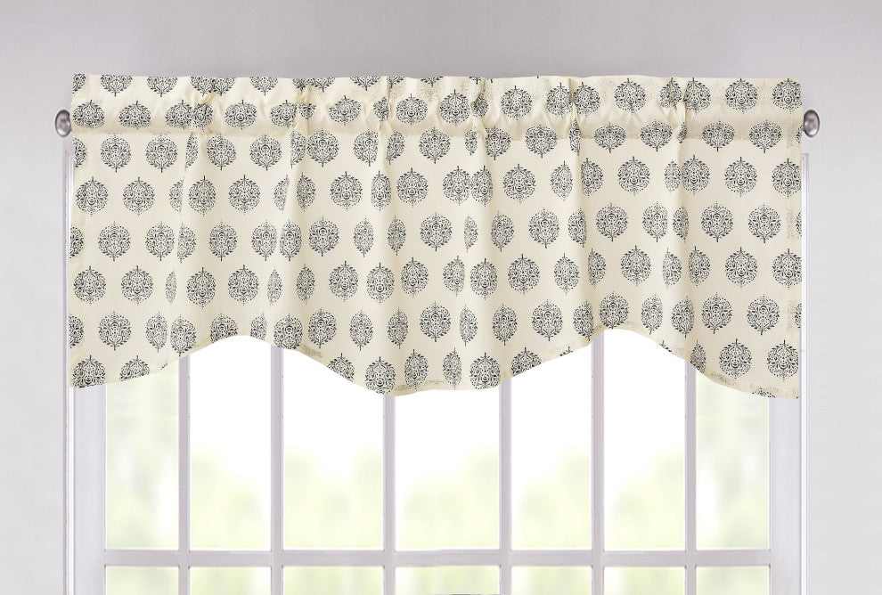 Ivory Blue Elegance Medallions Window Curtain Valance - 18" x 52"