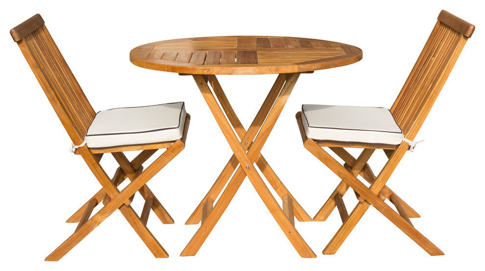 3-Piece Teak Wood Valencia Patio Dining Set, 36" Round Folding Table a