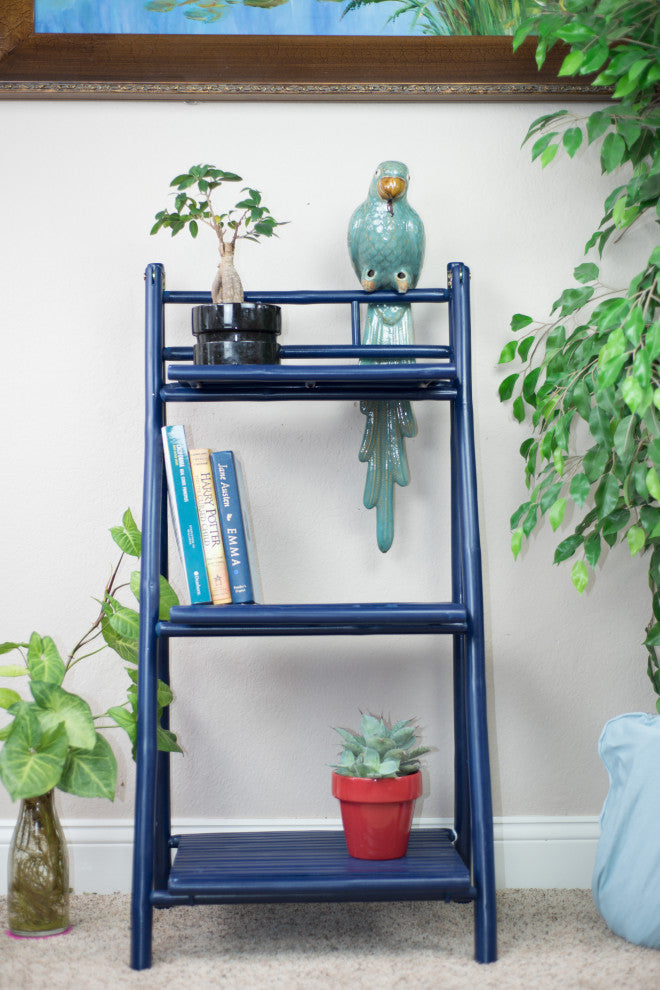 Bamboo 3-tier Shelves Folding Book Case Cabinet Shelf Navy