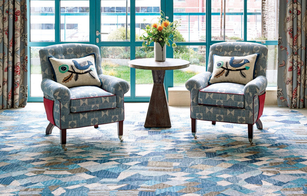 Kit Kemp x Dash & Albert Deer Leap Blue Hand Hooked Wool Rug, Blue, 2'