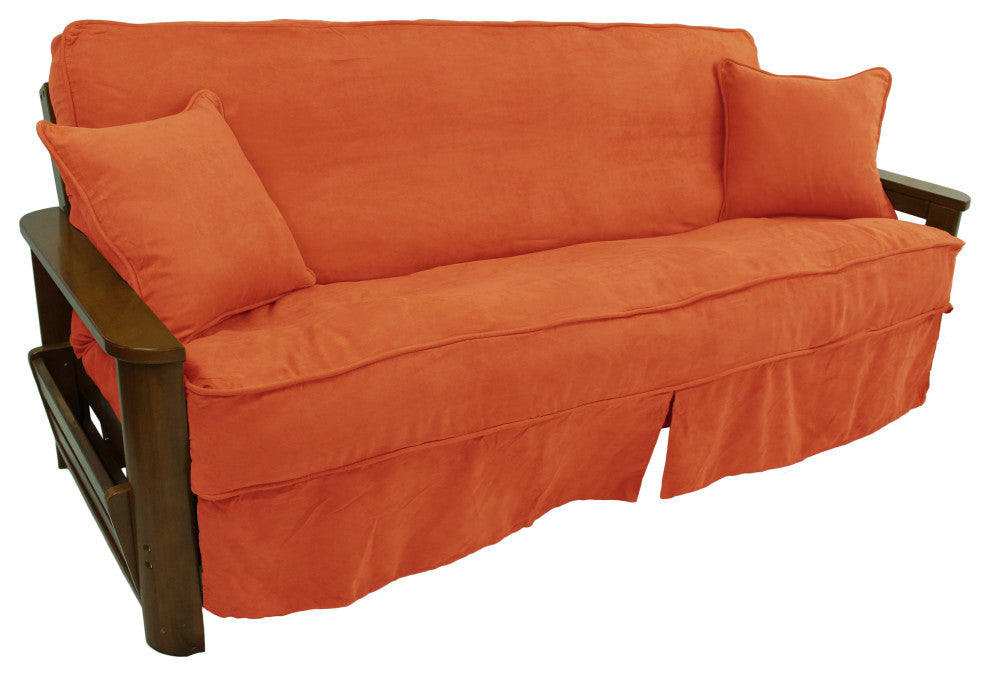 Full Futon Slip Cover With Throw Pillows, 3-Piece Set, Tangerine Dream