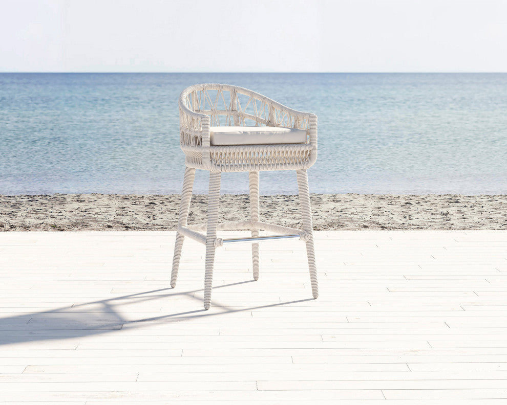 Dana Rope Bar Stool With Cushions, Linen Canvas