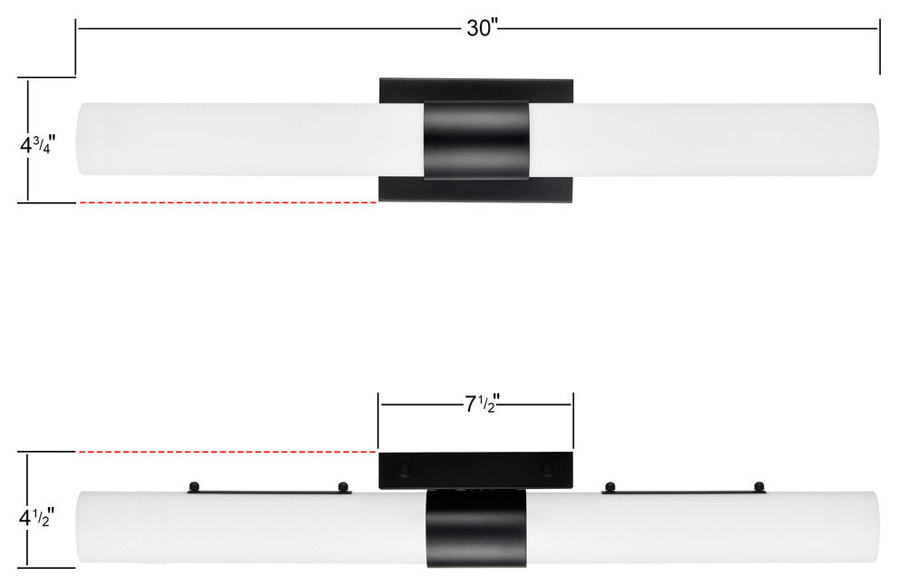Perpetua LED 30" Bathroom Vanity Light With End Caps, Black