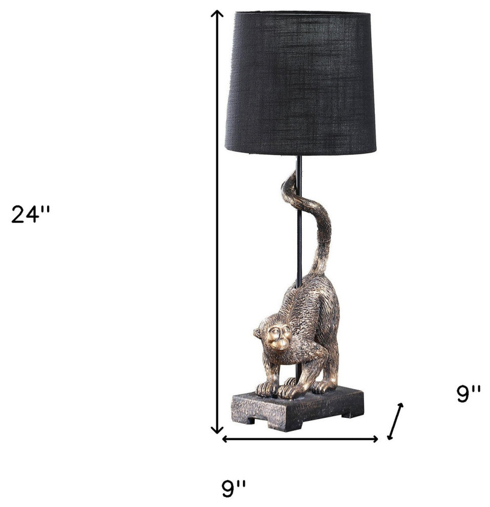 24" Antiqued Gold Monkey Table Lamp With Black Drum Shade