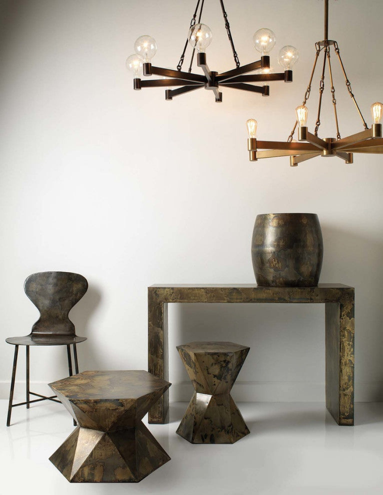 Luxe Burnished Bronze Metal Console Table Minimalist Modern Mottled Ac