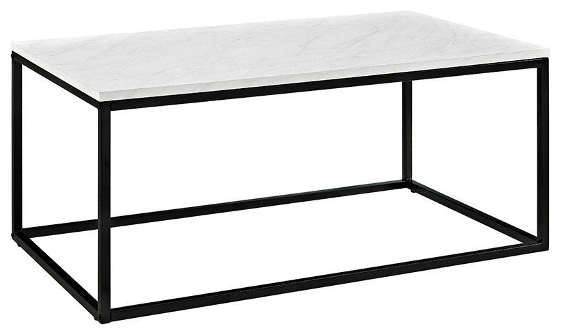 42" Mixed Material Coffee Table With Metal Base Marble