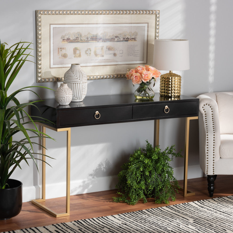 Nadene Black and Gold 2-Drawer Console Table