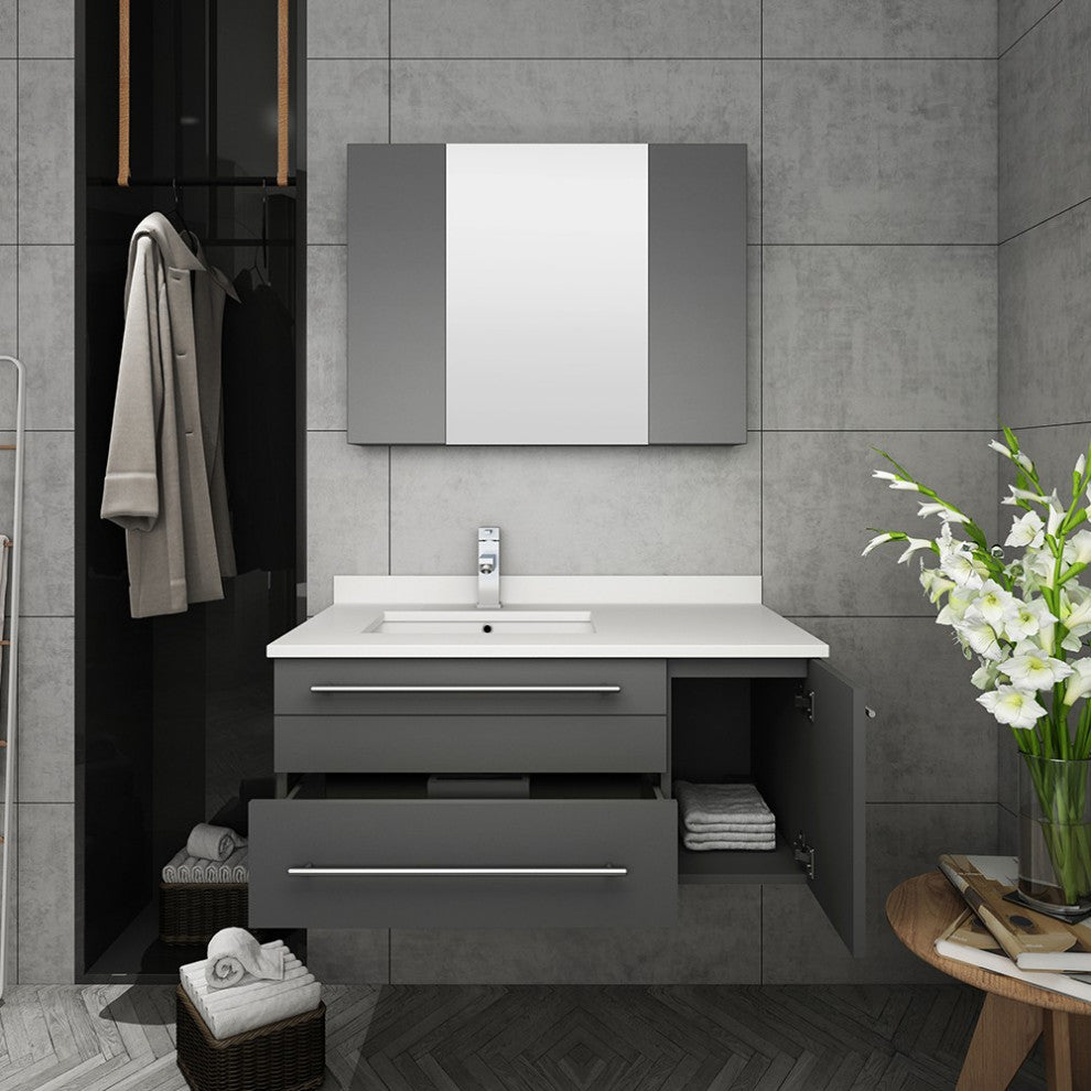 Lucera 36" Gray Modern Single Undermount Sink Vanity Set- Left Offset,