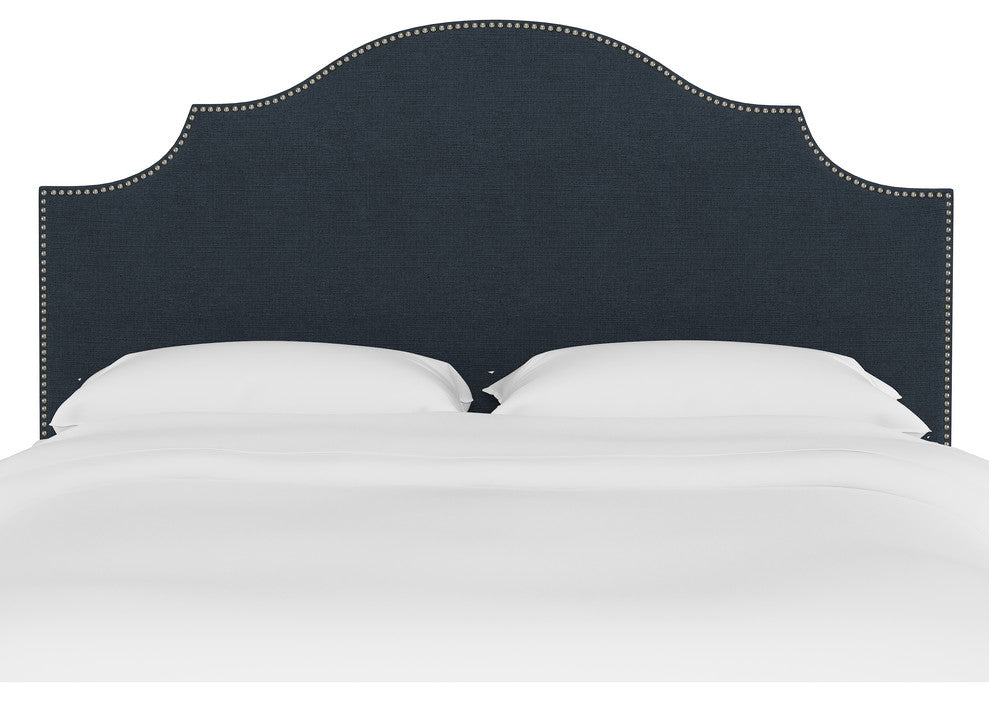 Brenson Nail Button Notched Headboard, Linen Navy, California King