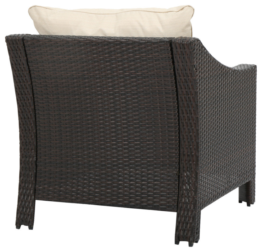GDF Studio 3-Piece Jones Outdoor Brown Wicker Bistro With Cushions Set