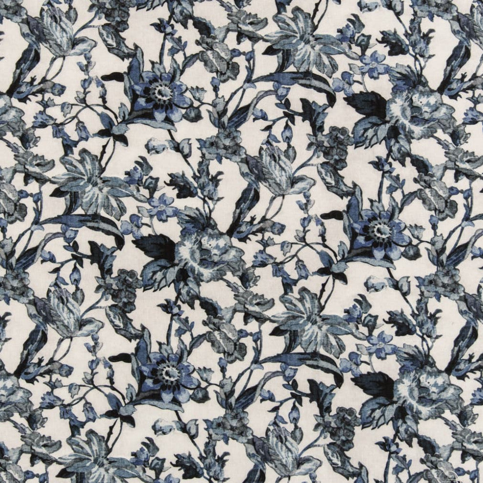 Blue Stain Resistant Performance Floral Print Upholstery Fabric by the