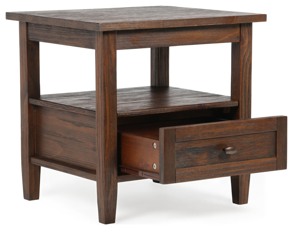 Warm Shaker Solid Wood 20" Wide Rectangle End Table In Distressed Char