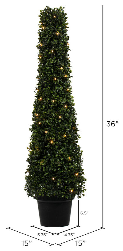 Vickerman Potted Green Boxwood Cone Uv White 3'