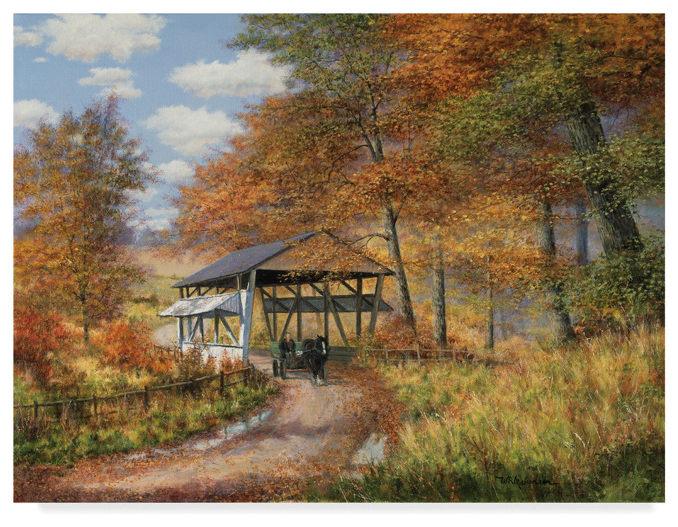 Bill Makinson 'Covered Bridge Landscape' Canvas Art, 32"x24"