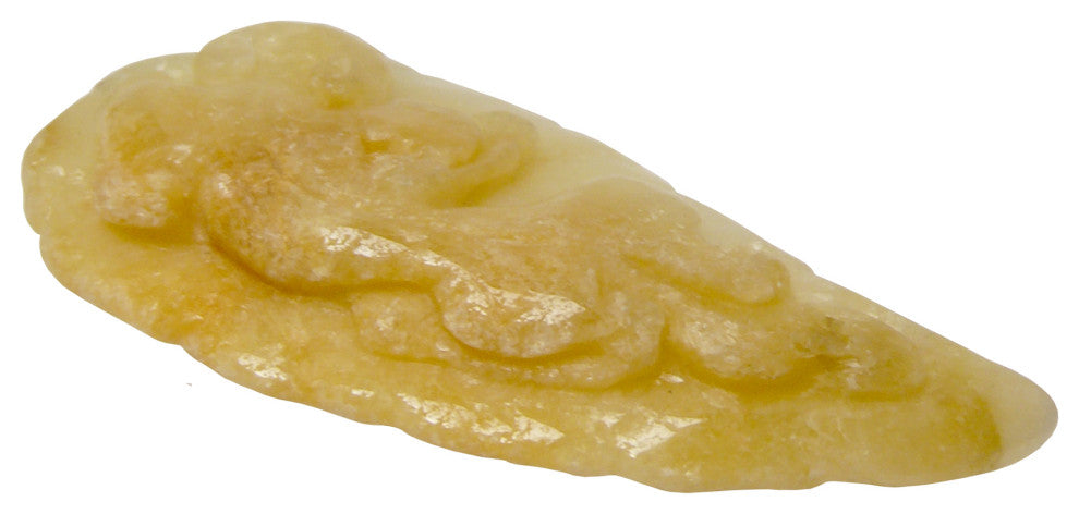 Carved Chinese Natural Yellow Jade Pixie On Leaf Pendant