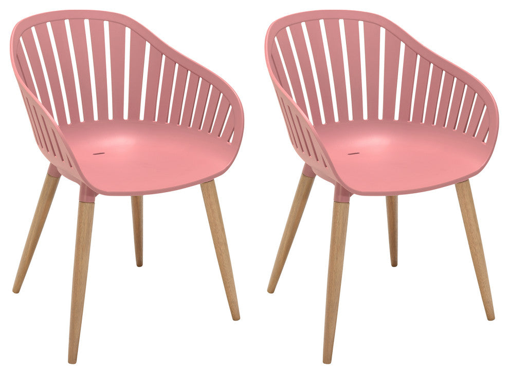 Nassau Outdoor Arm Dining Chairs in Pink Peony Finish with Wood legs-