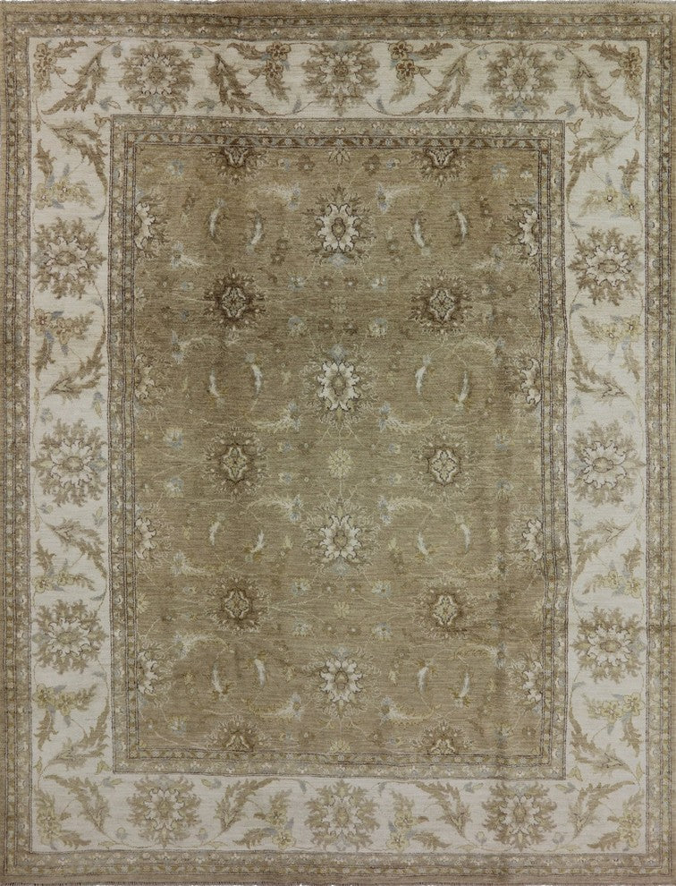 New Beige Chobi Peshawar 8' X 10' Stone Washed Hand Knotted Pakistani