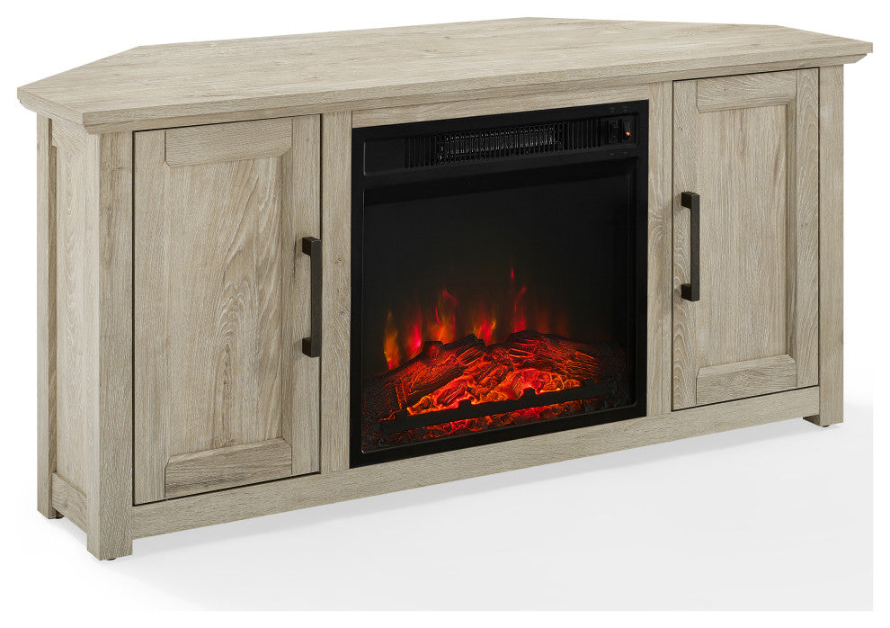 Camden 48" Corner TV Stand With Fireplace, Frosted Oak