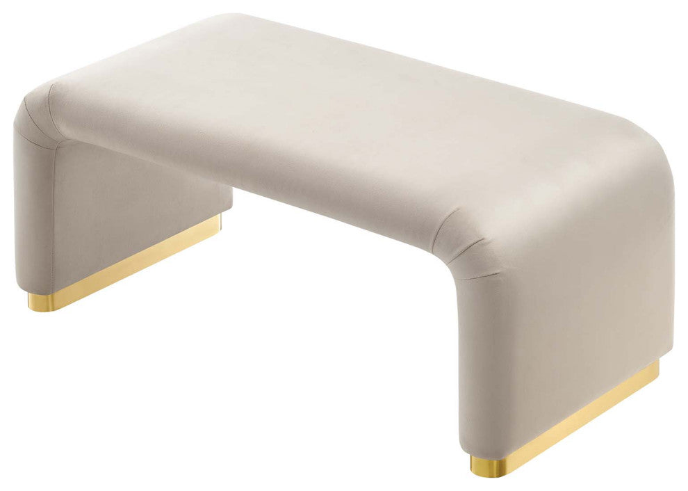 Koda Performance Velvet Waterfall Ottoman - Brass Almond