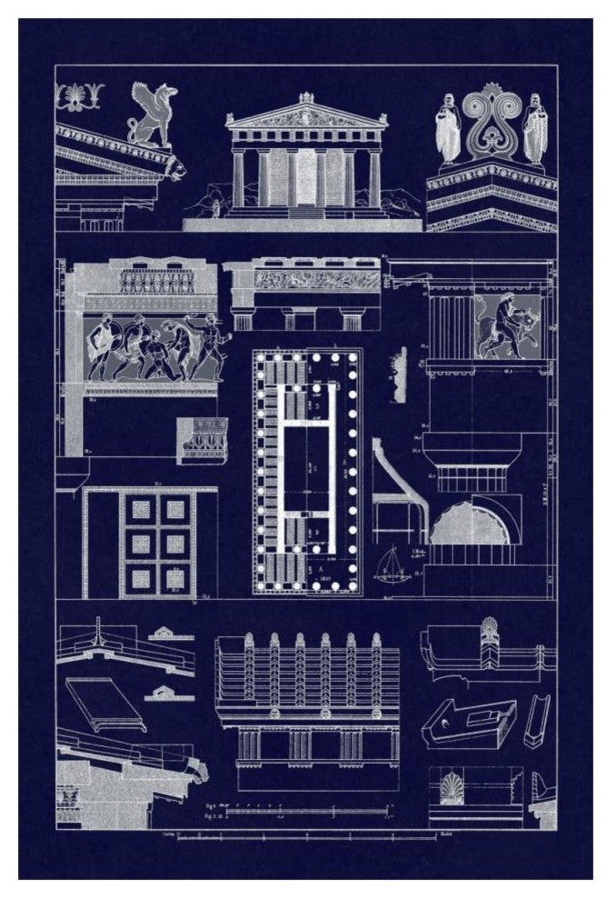 "temple Of Athene and Theseus Polychrome (blueprint)" Paper Art 14"x