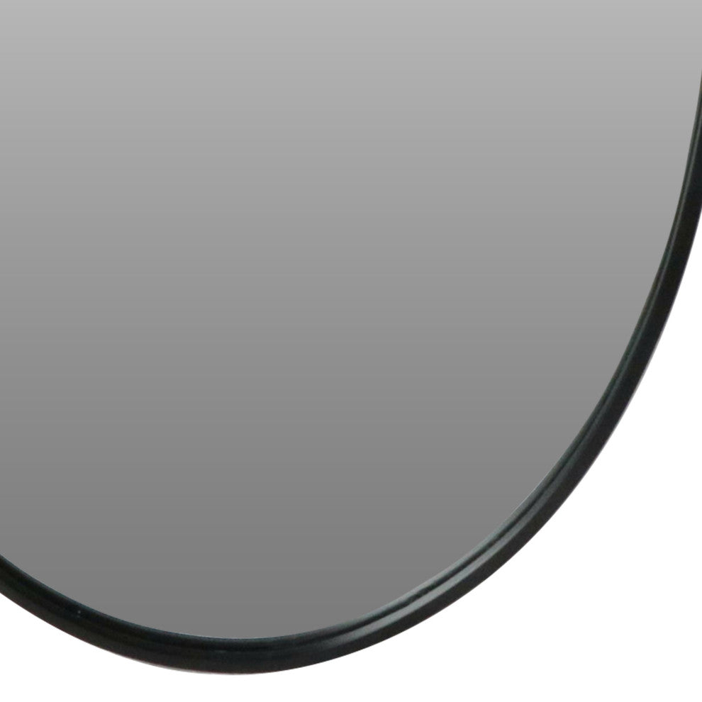 Oval Metal Wall Mirror with Framed Edges and Wooden Backing, Black