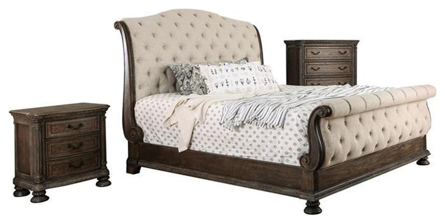 FOA Kai 3pc Natural Tone Wood Bedroom Set - Queen + Nightstand + Chest