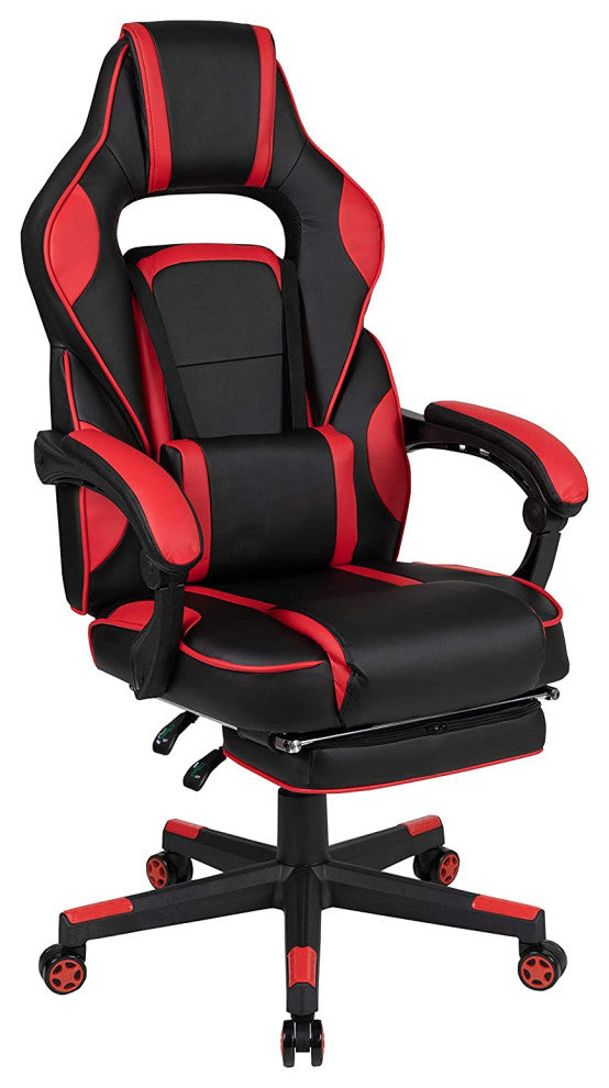 Ergonomic Racing Gamer Chair, Lumbar Pillow and Slide Out Footrest, Re