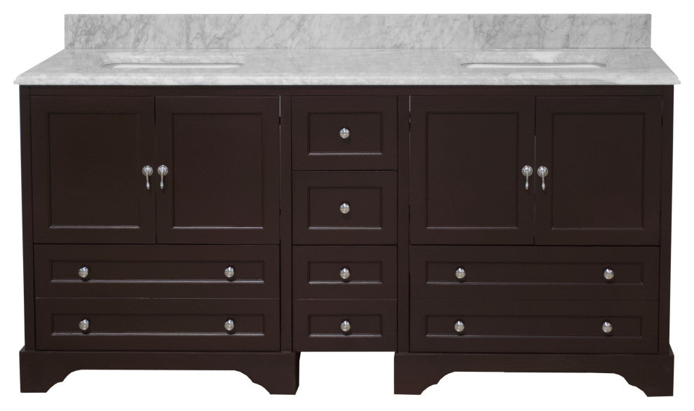 Madison 72" Double Bathroom Vanity, Chocolate, Carrara Marble