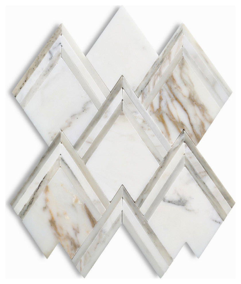 Calacatta Gold Oro Marble Mountain Peaks Arrowhead Mosaic Tile Polishe