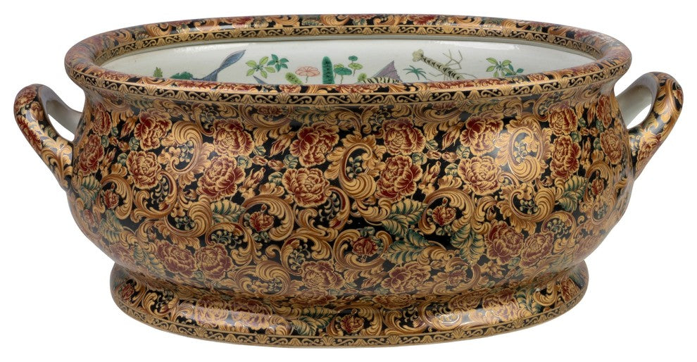 Beautiful Chinese Floral Motif Porcelain Foot Bath 22"