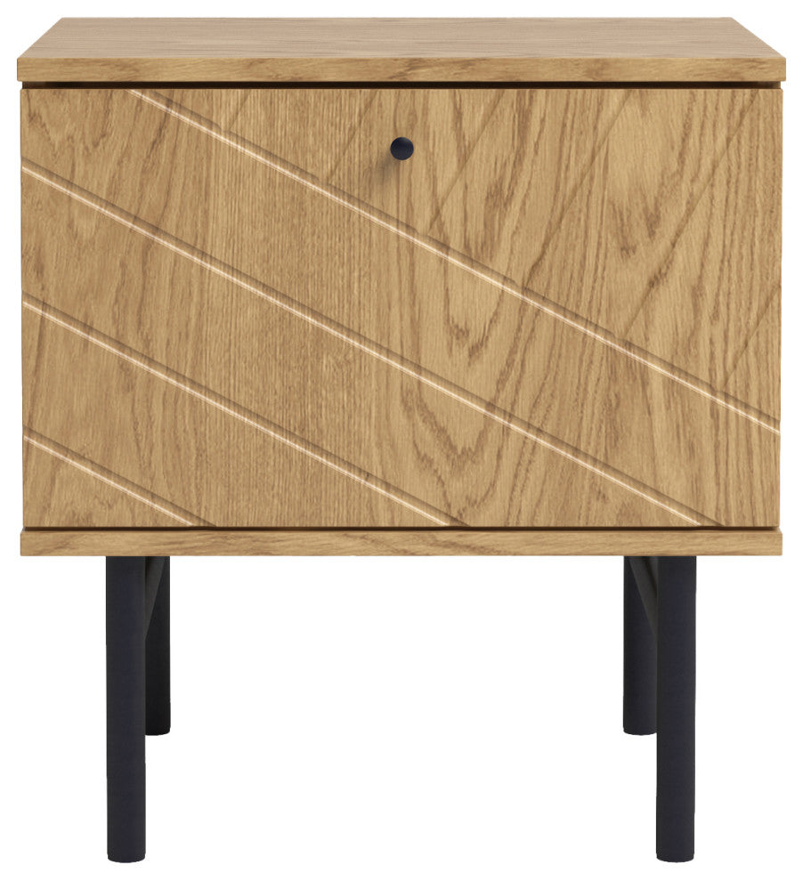 Studio London Amara Oak Effect Side Table with Drawer Steel Legs and S