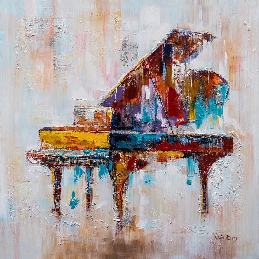 "Colorful Grand Piano" Hand Painted Canvas Art, 40"x40"