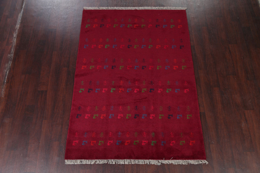 Traditional Gabbeh Area Rug Oriental Hand Made Carpet Solid Print, Red
