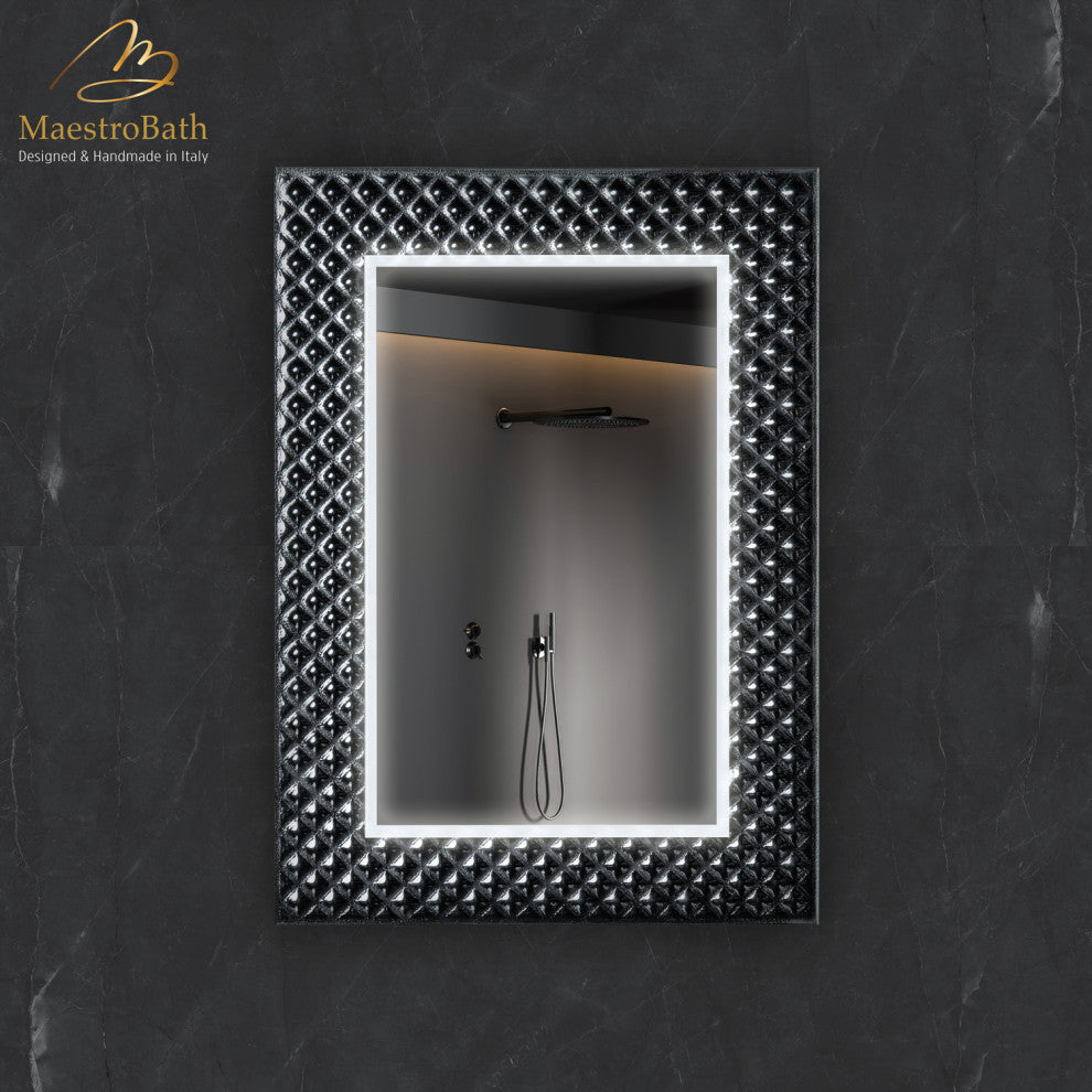 Giada Lucent Luxury Crystal Single Vanity Mirror, Gray Smoke Silver