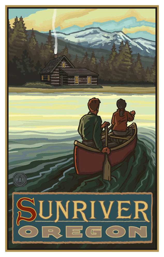 Paul A. Lanquist Sunriver Oregon Lake Canoers Mountains Art Print, 30"