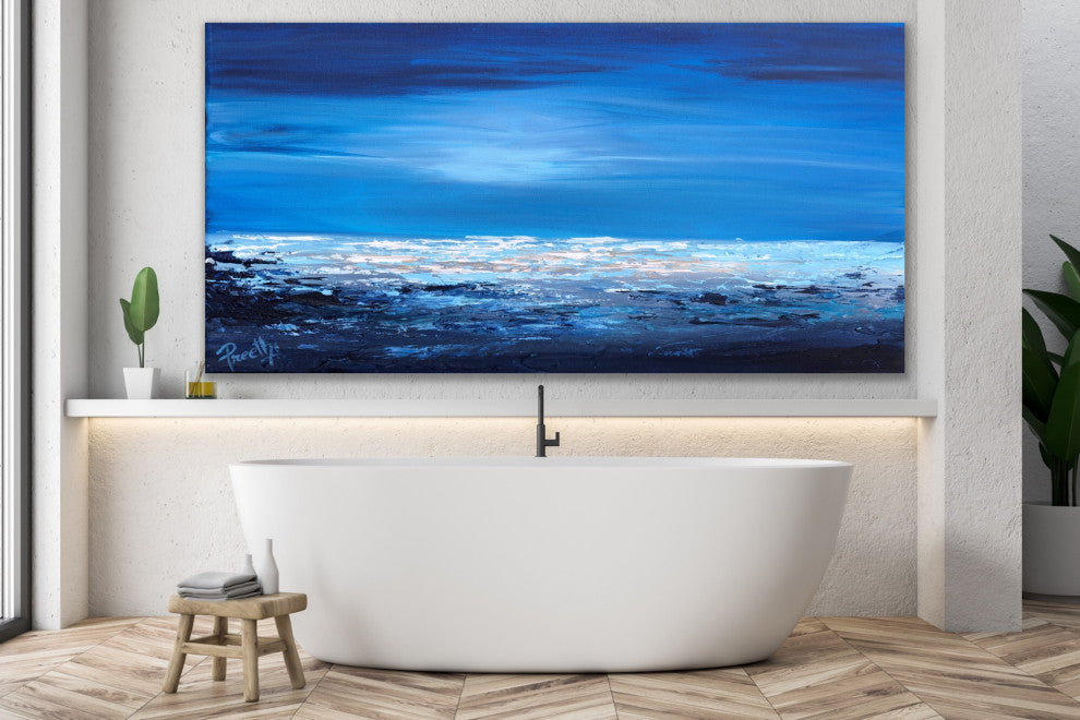 Blue shore 72x36 inches Large Modern Contemporary Coastal Art Beach Pa