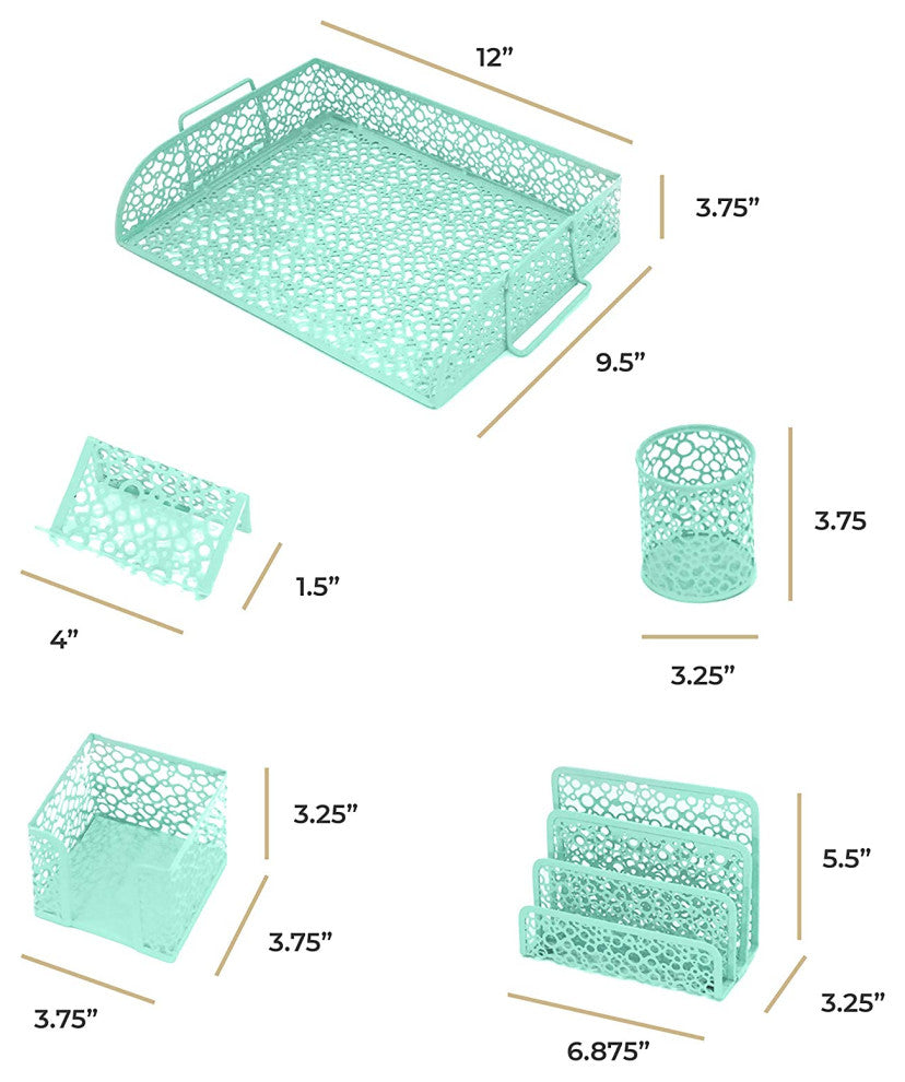 Mint Green Desk Organizers and Accessories-5 Piece