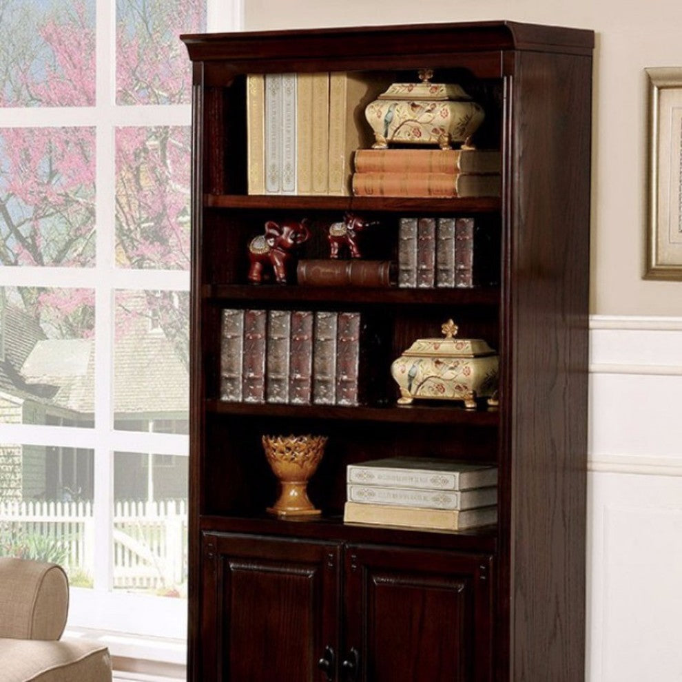Tami Transitional Style Book Shelf With Multiple Drawers Dark Walnut