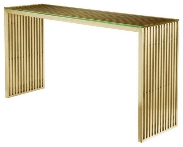 Maya Steel Console Table, Brushed Gold