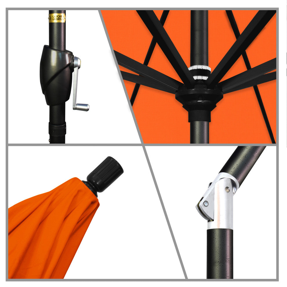 9' Stone Black Greek Key Patio Umbrella, Push Button Tilt and Tassels,