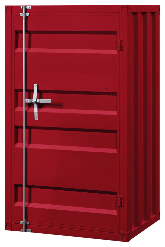 Benzara BM207430 Metal Base Single Door Chest with Slated Pattern, Red