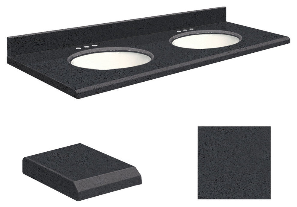 Quartz 61"x22" Double Sink Vanity Top, 8" Centerset, Black Luxe, White