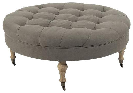 Traditional Oyster Gray Round Ottoman