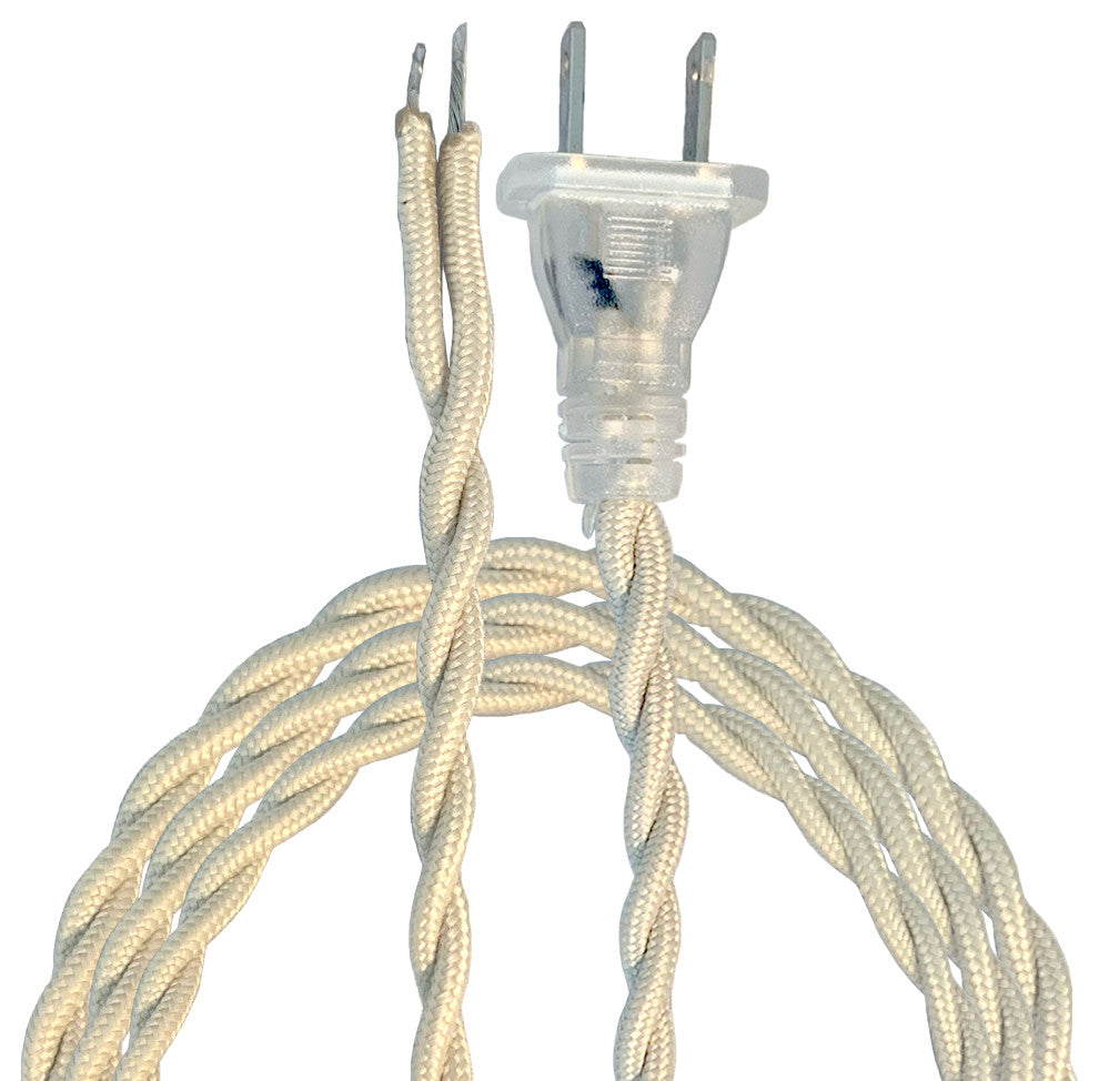 Twisted Rayon Lamp Cord With NEMA-15P Plug, Stripped Ends Ready for Wi