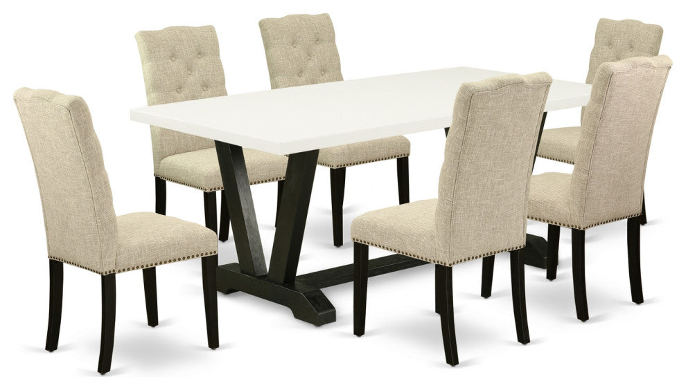 V627El635-7, 7-Piece Kitchen Set, 6 Chairs and Wood Table Hardwood Fra